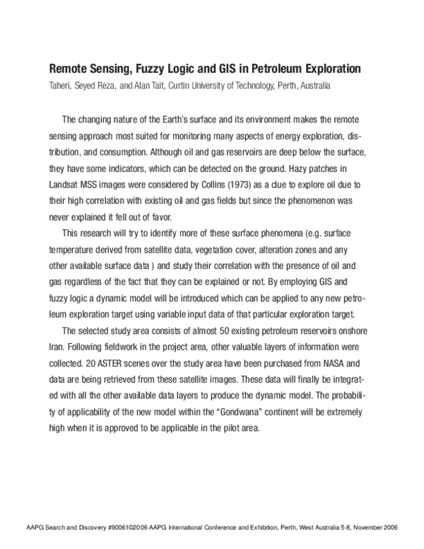 (PDF) Remote Sensing, Fuzzy Logic and GIS in Petroleum Exploration