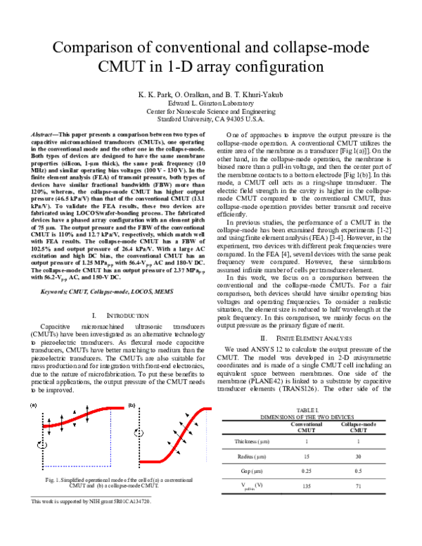 (PDF) Comparison of conventional and collapse-mode CMUT in 1-D array ...
