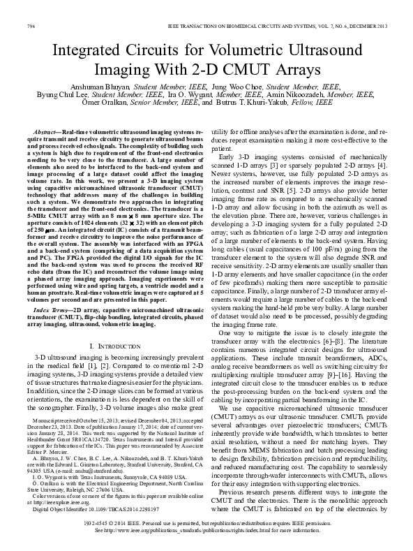 (PDF) Integrated Circuits for Volumetric Ultrasound Imaging With 2-D CMUT Arrays