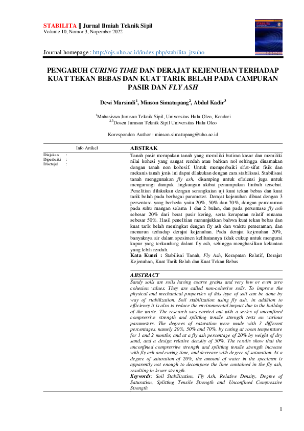 (PDF) Pengaruh Curing Time Dan Derajat Kejenuhan Terhadap Kuat Tekan Bebas Dan Kuat Tarik Belah ...