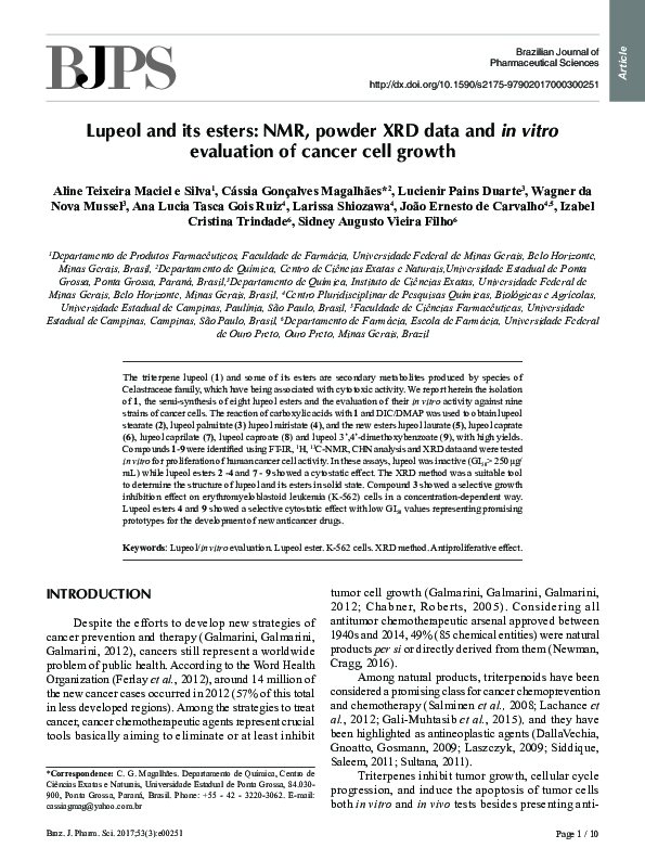 (PDF) Lupeol and its esters: NMR, powder XRD data and in vitro ...