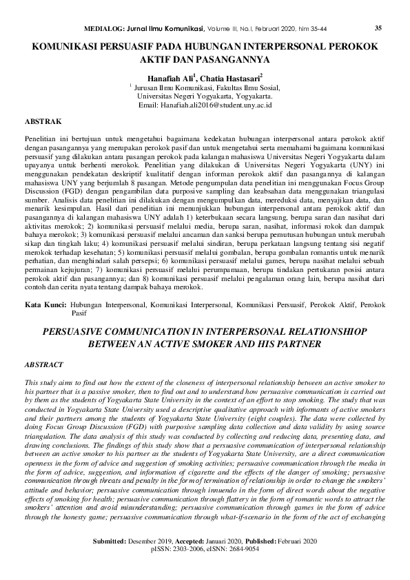 (PDF) Komunikasi Persuasif Pada Hubungan Interpersonal Perokok Aktif Dan Pasangannya