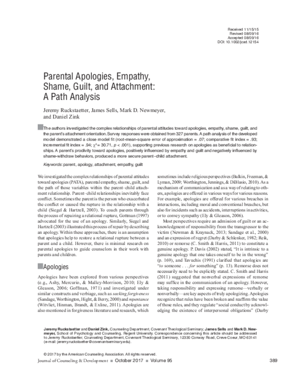 (PDF) Parental Apologies, Empathy, Shame, Guilt, and Attachment: A Path ...