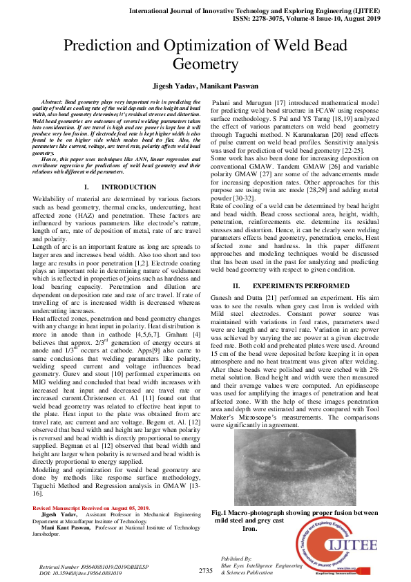 (PDF) Prediction and Optimization of Weld Bead Geometry
