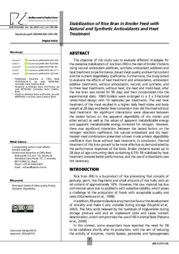 (PDF) Stabilization of Rice Bran in Broiler Feed with Natural and ...