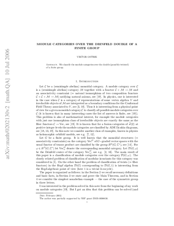 (PDF) Module categories over the Drinfeld double of a finite group
