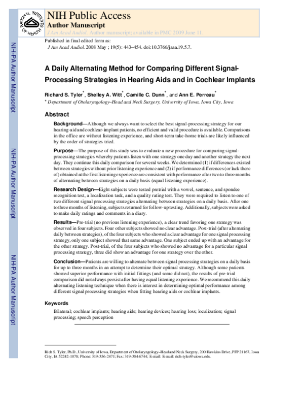 (PDF) A Daily Alternating Method for Comparing Different Signal-Processing Strategies in Hearing ...