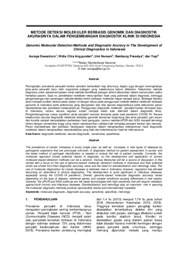 (PDF) Metode Deteksi Molekuler Berbasis Genomik Dan Diagnostik ...