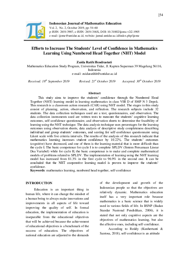 (PDF) Efforts to Increase the Students' Level of Confidence in ...