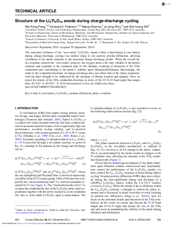 (PDF) Structure of the Li4Ti5O12 anode during charge-discharge cycling