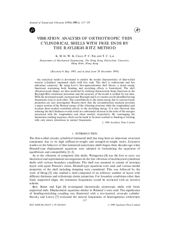 (PDF) Vibration Analysis of Orthotropic Thin Cylindrical Shells with ...