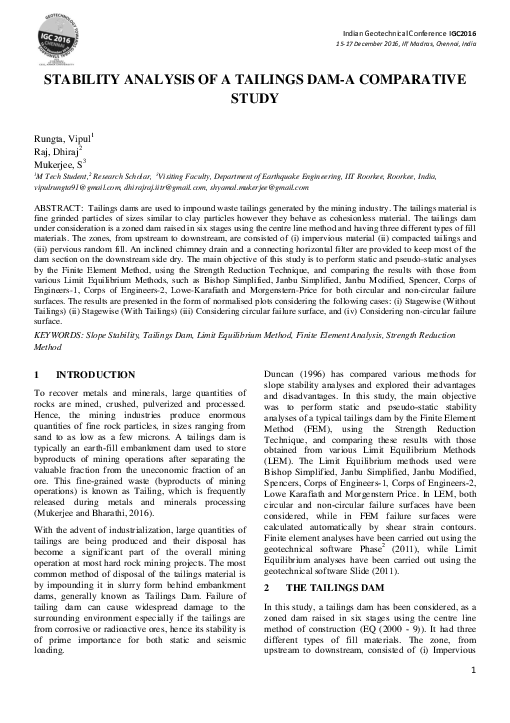 (PDF) Stability Analysis of a Tailings Dam—A Comparative Study