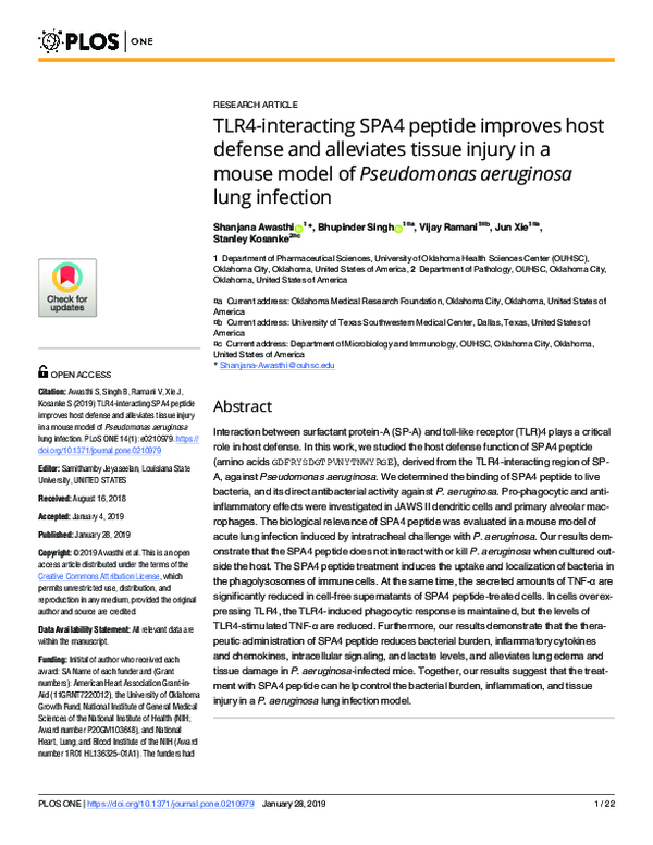 (PDF) TLR4-interacting SPA4 peptide improves host defense and ...