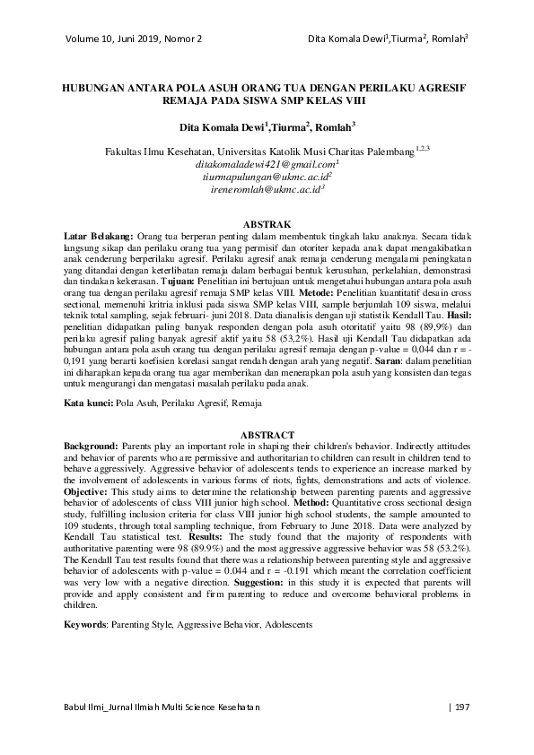 (PDF) Hubungan Antara Pola Asuh Orang Tua Dengan Perilaku Agresif Remaja Pada Siswa SMP Kelas VIII