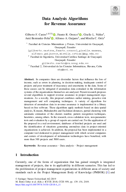(PDF) Data Analysis Algorithms for Revenue Assurance