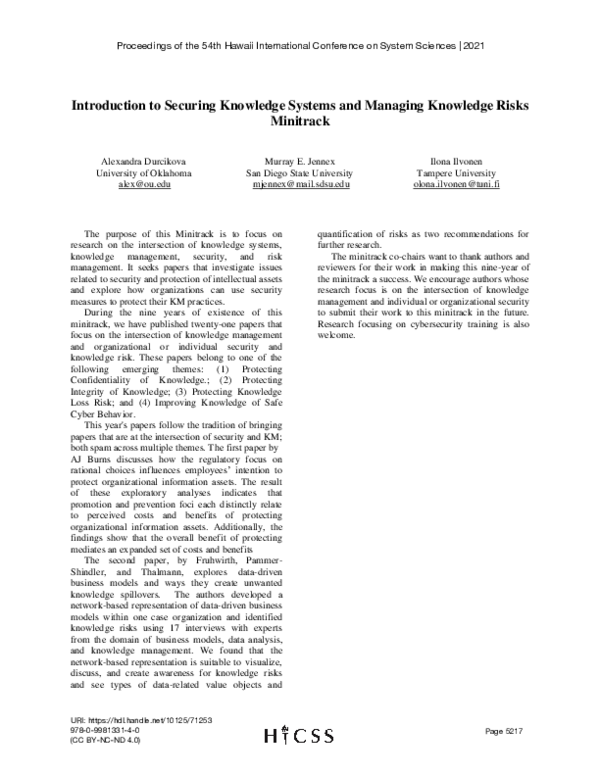 (PDF) Securing Knowledge Management and Cyber Risks