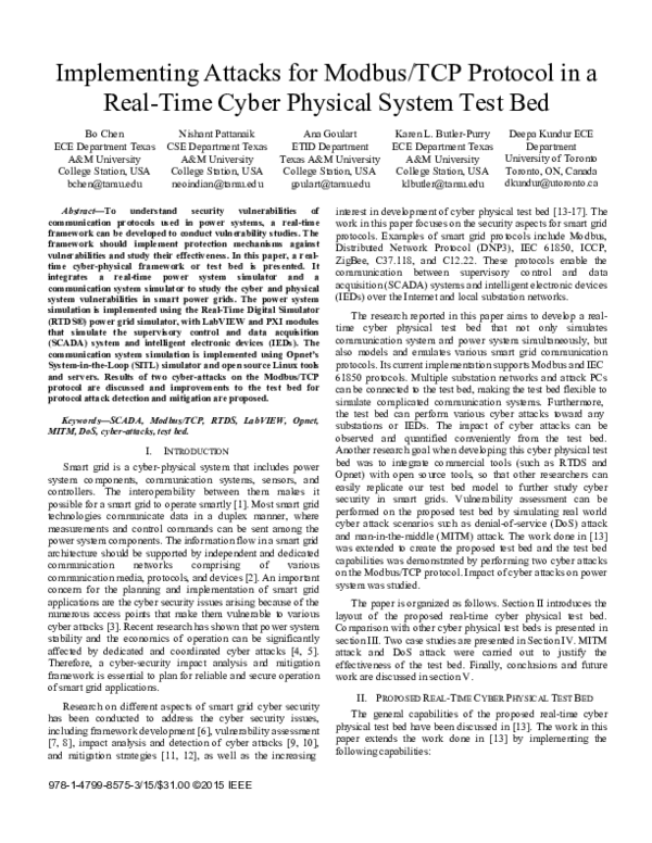 Pdf Implementing Attacks For Modbustcp Protocol In A Real Time Cyber