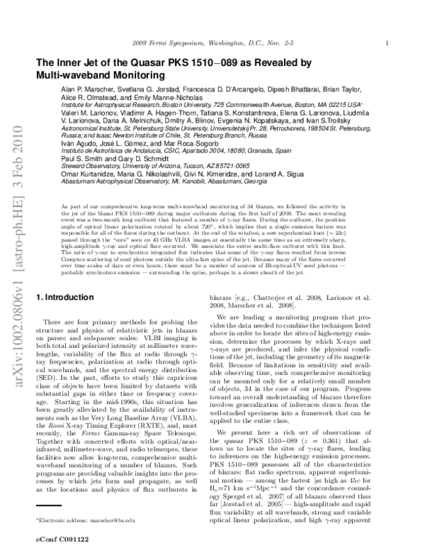 (PDF) The Inner Jet of the Quasar PKS 1510$-$089 as Revealed by Multi ...