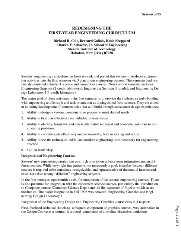 (PDF) Redesigning the first year engineering curriculum