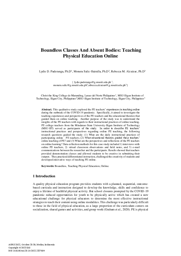 (PDF) Boundless Classes And Absent Bodies: Teaching Physical Education Online