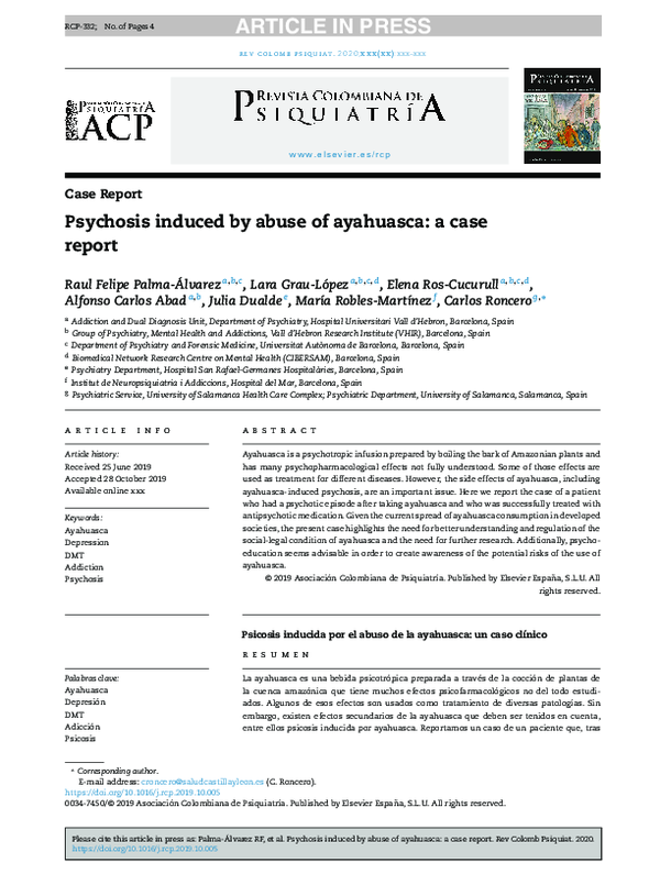 (PDF) Psychosis induced by abuse of ayahuasca: a case report