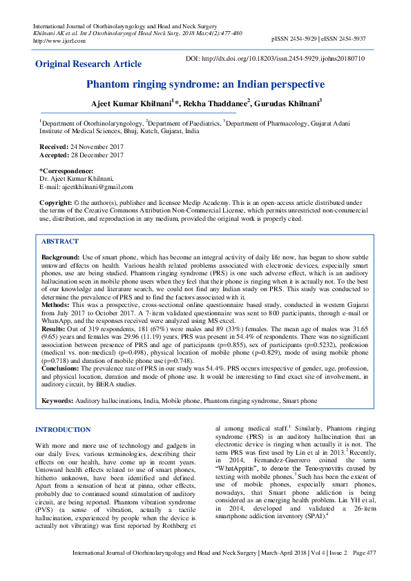 (PDF) Phantom ringing syndrome: an Indian perspective | Gurudas ...