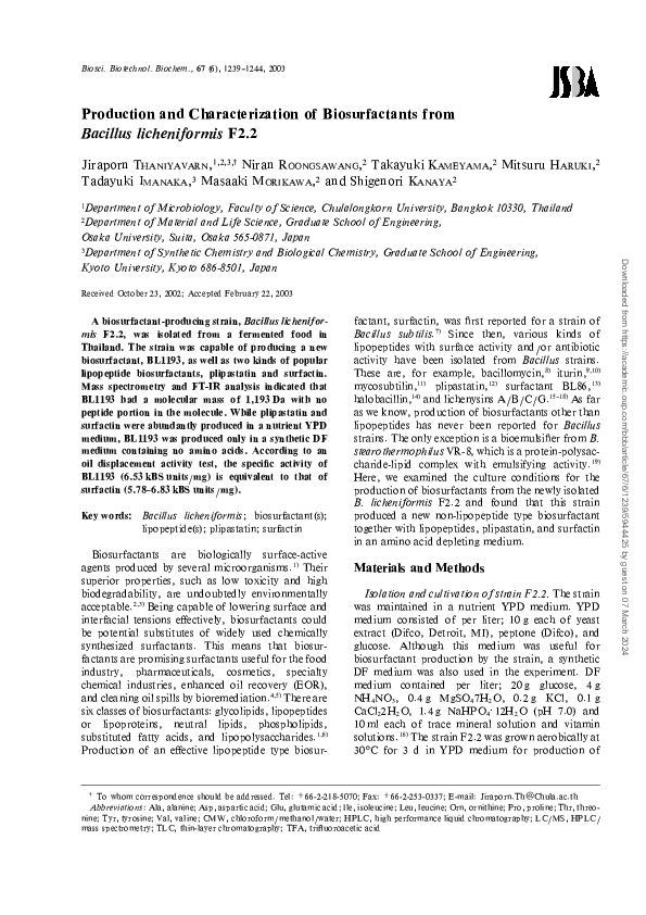 (PDF) Production and Characterization of Biosurfactants from Bacillus ...