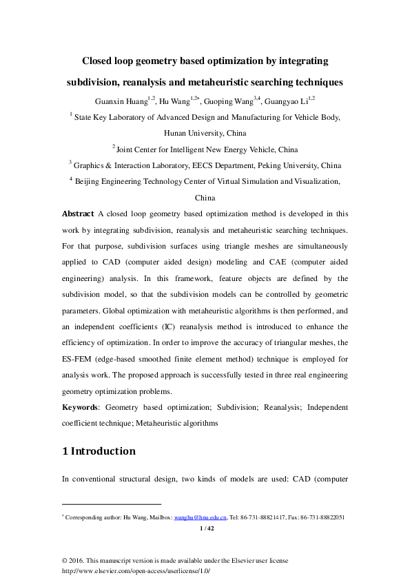 (PDF) Closed loop geometry based optimization by integrating subdivision, reanalysis and ...