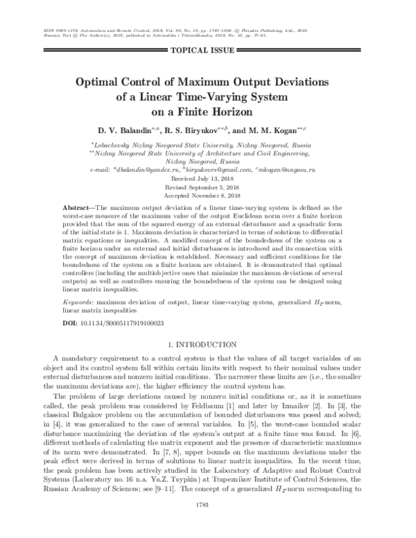 (PDF) Optimal Control of Maximum Output Deviations of a Linear Time ...