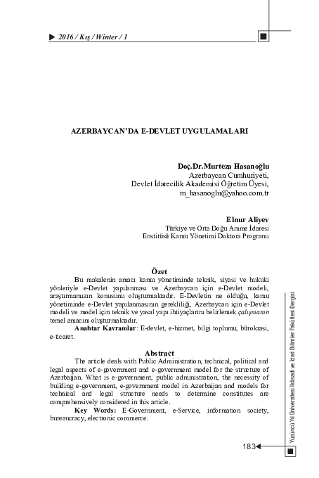 (PDF) 13- Azerbaycanda E-Devlet Uygulamalari
