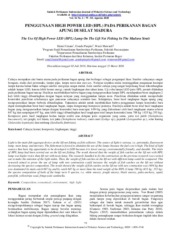 (PDF) PENGGUNAAN HIGH POWER LED (HPL) PADA PERIKANAN BAGAN APUNG DI ...