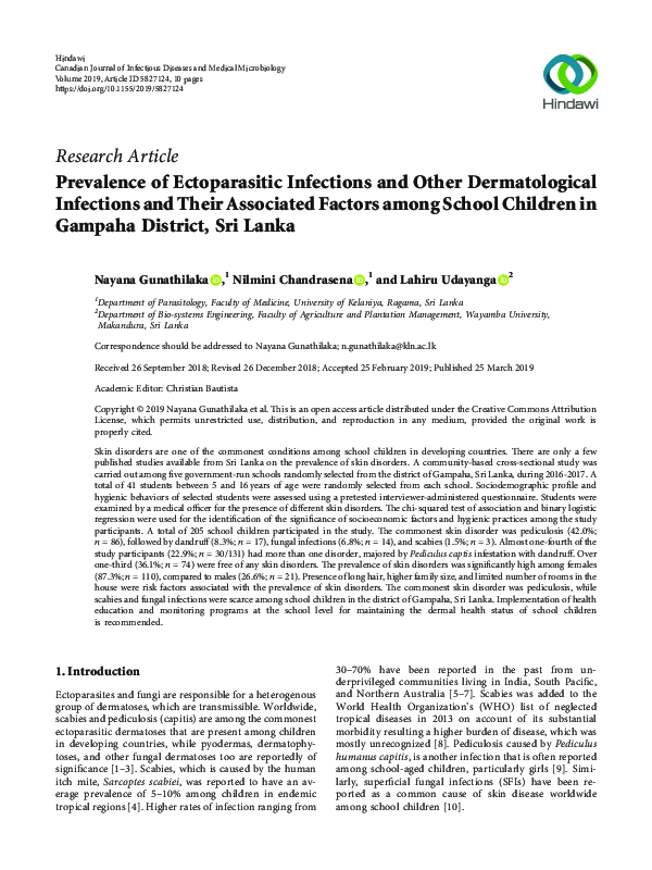 (PDF) Prevalence of Ectoparasitic Infections and Other Dermatological ...