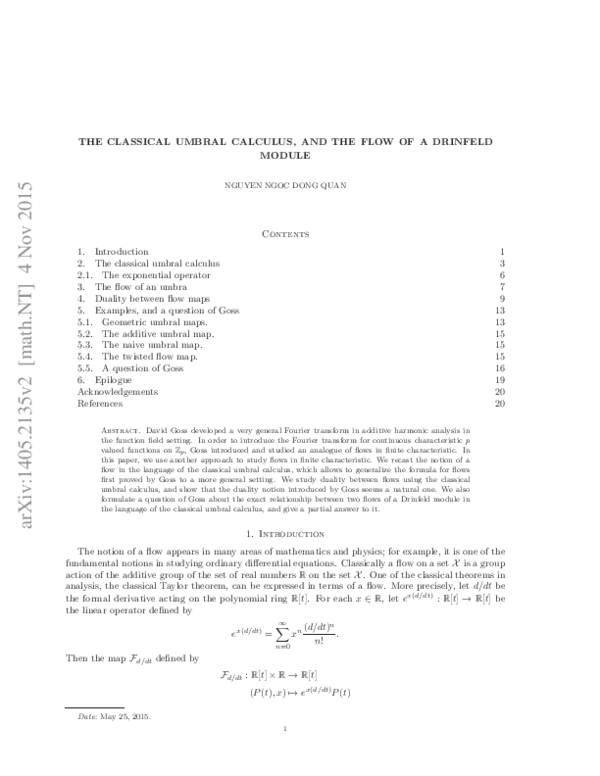 (PDF) The classical umbral calculus, and the flow of a Drinfeld module