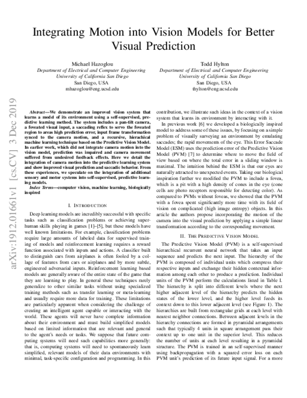(PDF) Integrating Motion into Vision Models for Better Visual Prediction