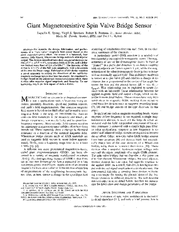 (PDF) Giant magnetoresistive spin valve bridge sensor