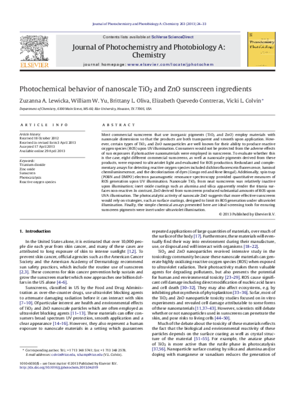 (PDF) Photochemical behavior of nanoscale TiO2 and ZnO sunscreen ...
