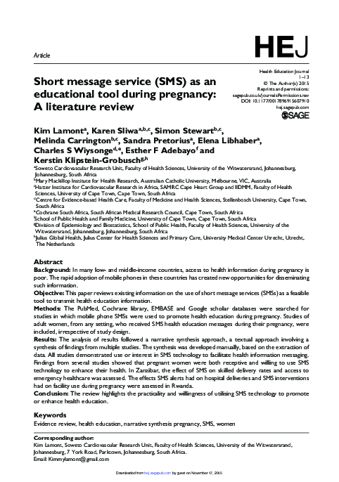 (PDF) Short message service (SMS) as an educational tool during ...