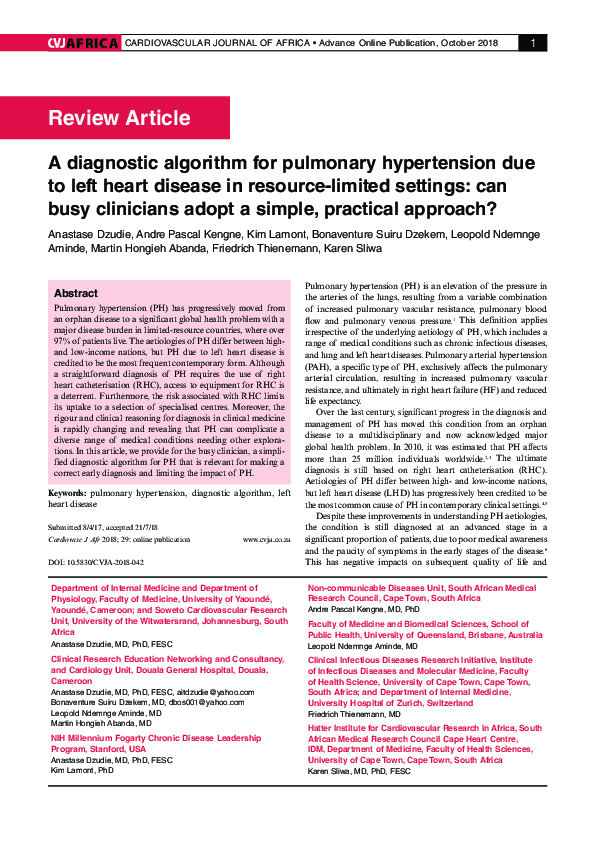(PDF) A diagnostic algorithm for pulmonary hypertension due to left heart disease in resource ...