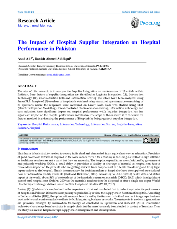 (PDF) The Impact of Hospital Supplier Integration on Hospital ...