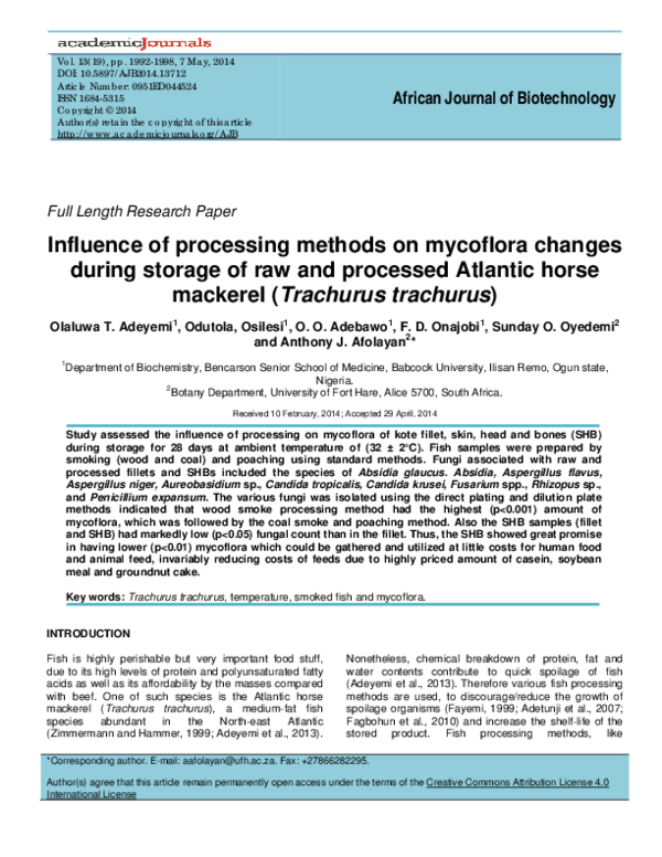 (PDF) Influence of processing methods on mycoflora changes during ...