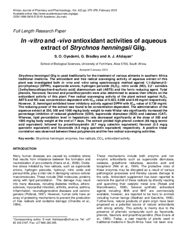 (PDF) In-vitro and -vivo antioxidant activities of aqueous extract of ...