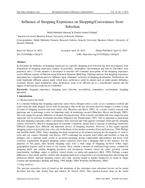 (PDF) Influence of Shopping Experience on Shopping/Convenience Store ...