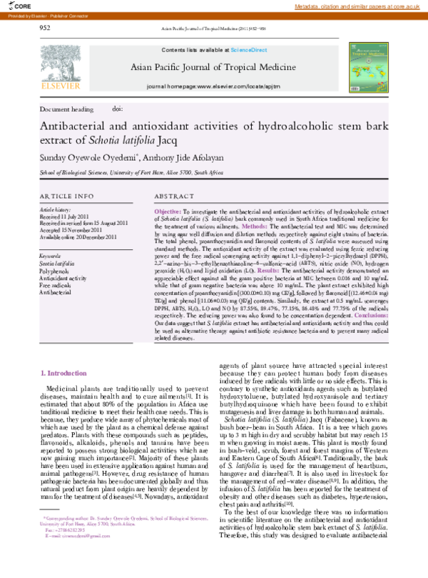 (PDF) Antibacterial and antioxidant activities of hydroalcoholic stem ...