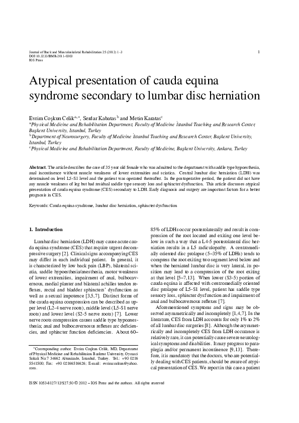(PDF) Atypical presentation of cauda equina syndrome secondary to ...