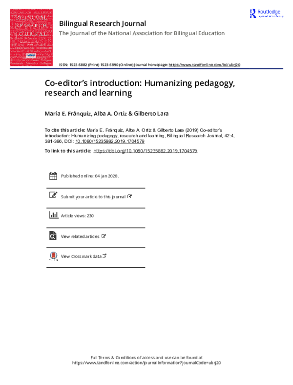 (PDF) Co-editor’s introduction: Humanizing pedagogy, research and learning