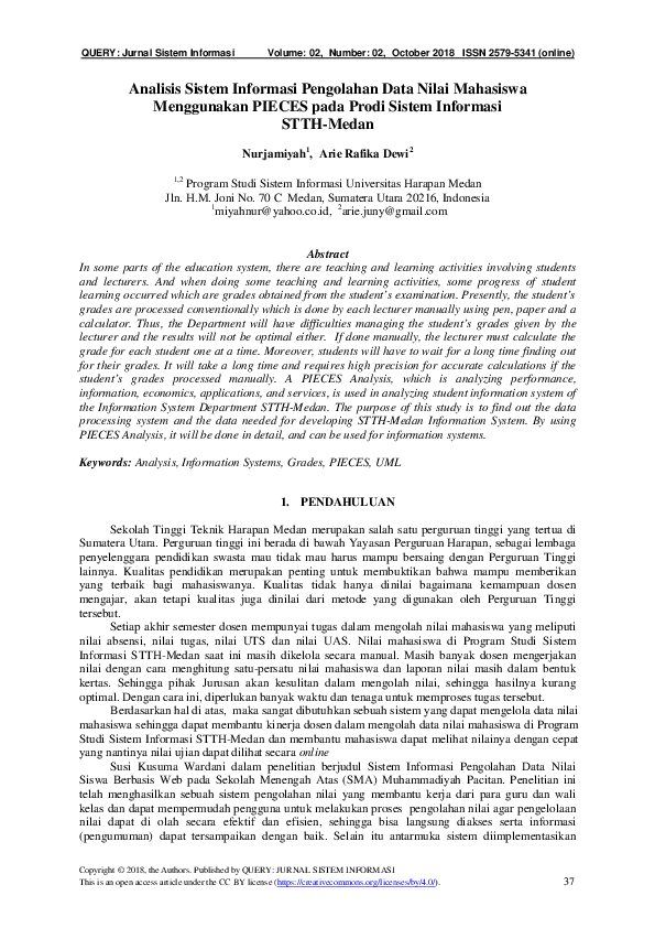 (PDF) Analisis Sistem Informasi Pengolahan Data Nilai Mahasiswa Menggunakan PIECES pada Prodi ...