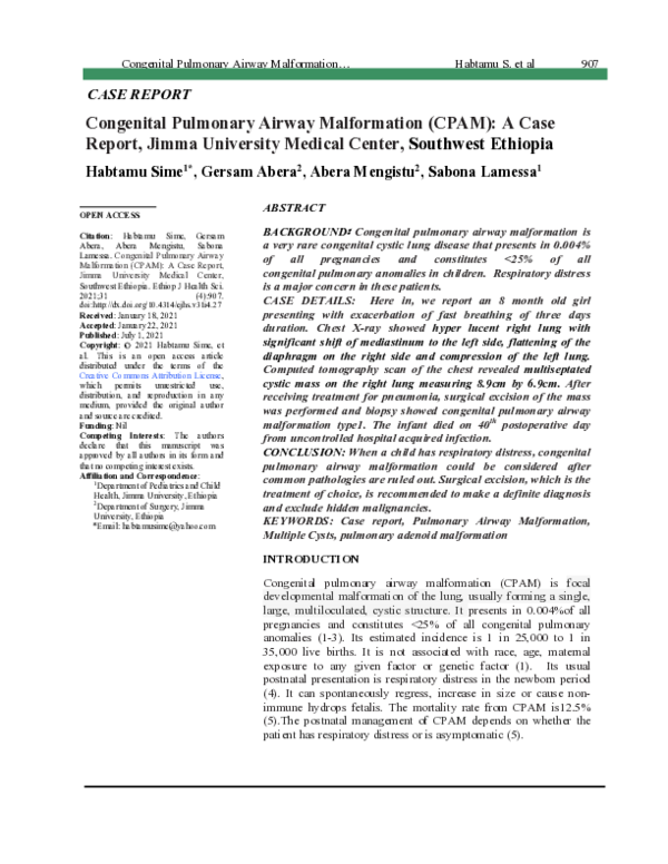 (PDF) Congenital Pulmonary Airway Malformation (CPAM): A Case Report ...
