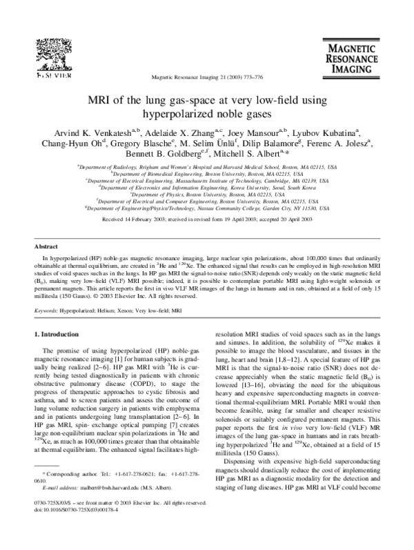 (PDF) MRI of the lung gas-space at very low-field using hyperpolarized ...