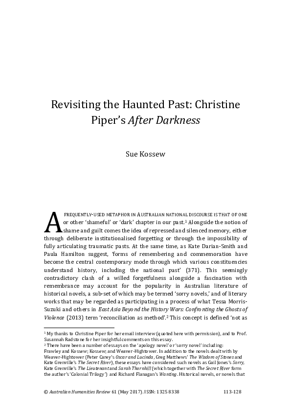 (PDF) Revisiting the Haunted Past: Christine Piper's After Darkness