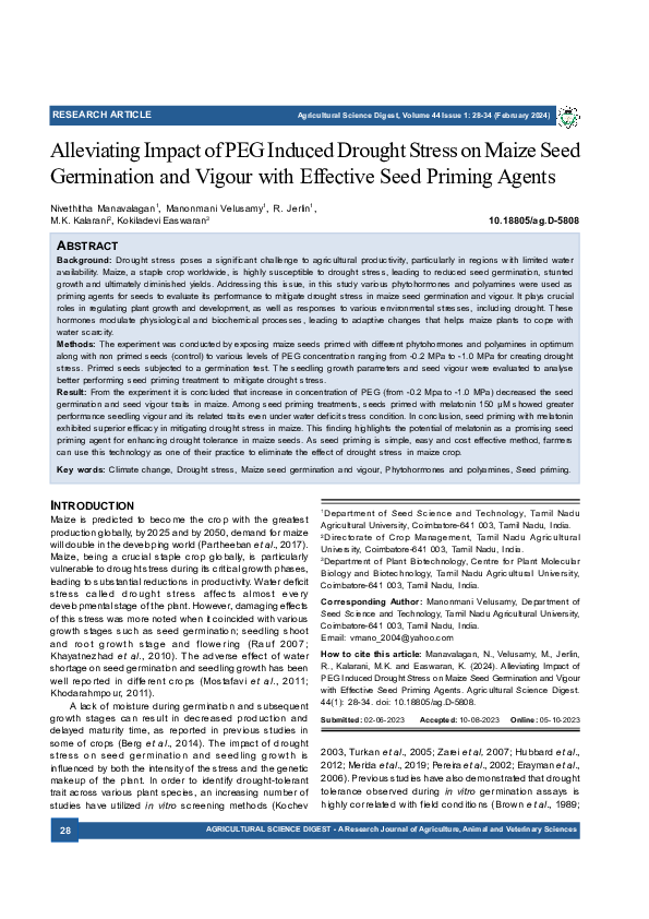(PDF) Alleviating Impact of PEG Induced Drought Stress on Maize Seed ...